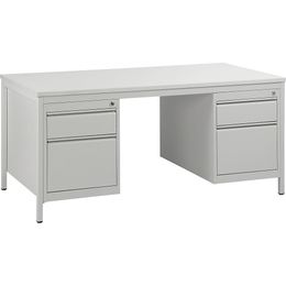 eurokraft basic Meisterschreibtisch, lichtgrau, Schubladen 2 x 140 mm, 2 x 280 mm, BxT 1600 x 800 mm