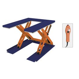 Edmolift Flachform-Hubtisch, U-Form, Plattformbreite 1180 mm, Handbedienelement