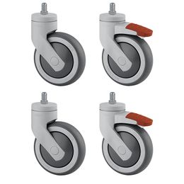 tente Kunststoffrolle, Set-Angebot, 2 Lenkrollen mit Doppelstopp und 2 Lenkrollen, Gewindestift, Rad-Ø x Breite 75 x 25 mm