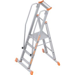 Layher Alu-Podestleiter, einseitig begehbar, klappbar, 4 Stufen