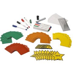 eurokraft basic Scrum-Zubehörset, für Tafelgröße 2000 x 1200 mm, Magnetfolien, Marker, Etiketten, Halter, Wischer