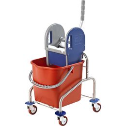eurokraft pro Reinigungswagen Edelstahl, Einfachfahreimer 25 l, Metallrollen