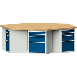 ANKE Gruppen-Werkbank, 6 Schränke, je 4 Schubladen, Buchemassivplatte