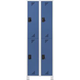 eurokraft pro Doppelstock-Spind Bremen, 2 Abteile, lichtgrau / brillantblau, Breite 800 mm, 4 Fächer