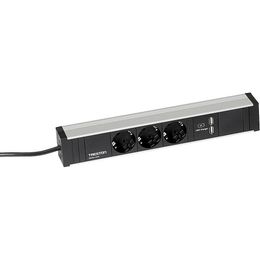 treston Steckdosenleiste für Arbeitstische, 3 Steckdosen, 2 x USB, Länge 331 mm