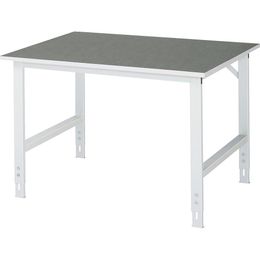 Rau Arbeitstisch, höhenverstellbar, Gestell 60 x 30 mm, Linoleumplatte, BxT 1250 x 1000 mm, lichtgRau
