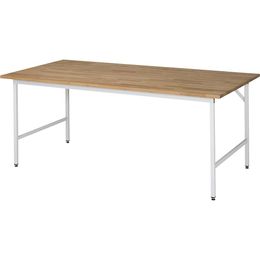 Rau Arbeitstisch, höhenverstellbar, Gestell 30 x 30 mm, Buchenplatte massiv, BxT 2000 x 1000 mm, lichtgRau