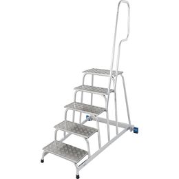 Krause Mobiler Montagetritt STABILO, 2 Bockrollen, Handlauf einseitig, 5 Stufen