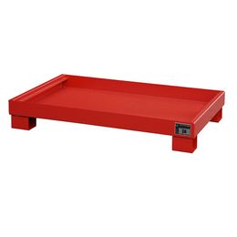 eurokraft pro Stahl-Auffangwanne, LxBxH 800 x 1300 x 205 mm, lackiert rot RAL 3000, ohne Gitterrost