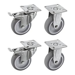 Proroll Set aus thermoplastischen Gummireifen, Gehäuse Edelstahl, Montageplatte, 2 Lenkrollen mit Stopp, 2 Bockrollen, Rad-Ø x Breite 50 x 19 mm