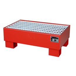 eurokraft pro Stahl-Auffangwanne, LxBxH 800 x 500 x 290 mm, lackiert rot RAL 3000, mit Gitterrost