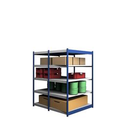 hofe Stabil-Steckregal, doppelseitig, Regalhöhe 2000 mm, blau/verzinkt, Bodenbreite 1325 mm, Grundregal, Breite x Tiefe 1325 x 800 mm