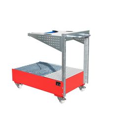 Fahrbare Auffangwanne mit Lochplattenkonsole, für 1 x 200-l-Fass, LxBxH 1450 x 800 x 1195 mm, lackiert feuerrot, ab 5 Stk kaiserkraft