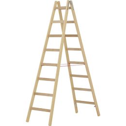Hymer Holz-Stehleiter, mit Sprossen, beidseitig begehbar, 2 x 8 Sprossen