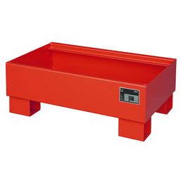 eurokraft pro Stahl-Auffangwanne, LxBxH 800 x 500 x 290 mm, lackiert rot RAL 3000, ohne Gitterrost