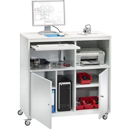 eurokraft basic PC-Pult, mobil, HxBxT 1184 x 1180 x 590 mm, lichtgrau RAL 7035