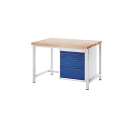 Rau Werkbank, Gestellbauweise, 3 Schubladen Größe L je 1 x 120/180/240 mm hoch, Tiefe 900 mm, Breite 1250 mm