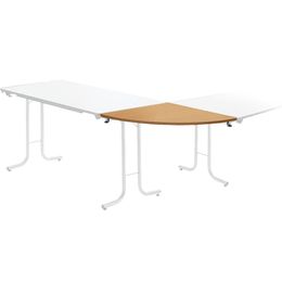 Anbautisch zu Klapptisch, Plattenform Viertelkreis, 700 x 700 mm, Gestell alufarben, Platte Buche-Dekor kaiserkraft