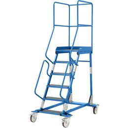 eurokraft pro Mobile Podestleiter, Siebdruck-Stufeneinlage, 6 Stufen