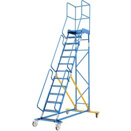 eurokraft pro Mobile Podestleiter, Siebdruck-Stufeneinlage, 13 Stufen