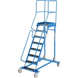 eurokraft pro Mobile Podestleiter, Riefengummi-Stufeneinlage, 8 Stufen