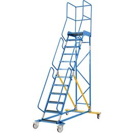 eurokraft pro Mobile Podestleiter, Siebdruck-Stufeneinlage, 12 Stufen