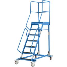 eurokraft pro Mobile Podestleiter, Riefengummi-Stufeneinlage, 7 Stufen