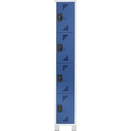 eurokraft pro 4er-Schließfachschrank Bremen, 1 Abteil, lichtgrau / brillantblau, Breite 400 mm, 4 Fächer