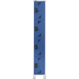 eurokraft pro 4er-Schließfachschrank Bremen, 1 Abteil, lichtgrau / brillantblau, Breite 300 mm, 4 Fächer