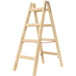 Hymer Holz-Stehleiter, mit Sprossen, beidseitig begehbar, 2 x 4 Sprossen