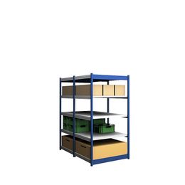 hofe Stabil-Steckregal, doppelseitig, Regalhöhe 2000 mm, blau/verzinkt, Bodenbreite 1025 mm, Grundregal, Breite x Tiefe 1025 x 800 mm