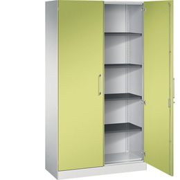 C+P Flügeltürenschrank ASISTO, Höhe 1980 mm, Breite 1000 mm, 4 Fachböden, lichtgrau/viridingrün