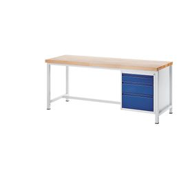 Rau Werkbank, Gestellbauweise, 3 Schubladen Größe L je 1 x 120/180/240 mm hoch, Tiefe 700 mm, Breite 2000 mm