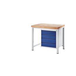 Rau Werkbank, Gestellbauweise, 4 Schubladen Größe L, Tiefe 700 mm, Breite 1000 mm