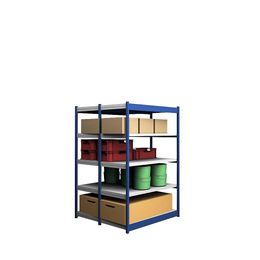 hofe Stabil-Steckregal, doppelseitig, Regalhöhe 2000 mm, blau/verzinkt, Bodenbreite 1325 mm, Grundregal, Breite x Tiefe 1325 x 600 mm