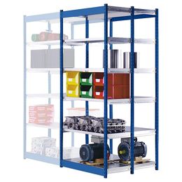 hofe Stabil-Steckregal, doppelseitig, Regalhöhe 2000 mm, blau/verzinkt, Bodenbreite 1025 mm, Grundregal, Breite x Tiefe 1025 x 500 mm