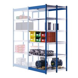 hofe Stabil-Steckregal, doppelseitig, Regalhöhe 2000 mm, blau/verzinkt, Bodenbreite 1025 mm, Anbauregal, Breite x Tiefe 1025 x 500 mm