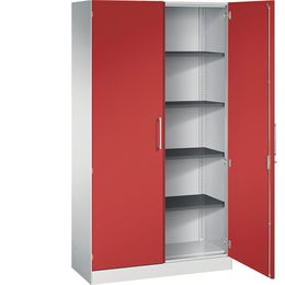 C+P Flügeltürenschrank ASISTO, Höhe 1980 mm, Breite 1000 mm, 4 Fachböden, lichtgrau/feuerrot