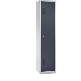 eurokraft basic Schwarz-Weiß-Spind Amsterdam, 1 Abteil, lichtgrau / basaltgrau, Breite 400 mm, Zylinderschloss