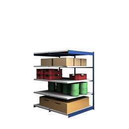 hofe Stabil-Steckregal, doppelseitig, Regalhöhe 2000 mm, blau/verzinkt, Bodenbreite 1325 mm, Anbauregal, Breite x Tiefe 1325 x 800 mm