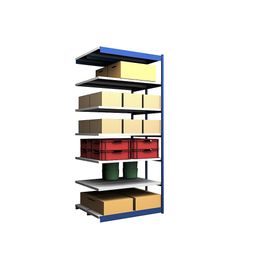 hofe Stabil-Steckregal, doppelseitig, Regalhöhe 3000 mm, blau/verzinkt, Bodenbreite 1325 mm, Anbauregal, Breite x Tiefe 1325 x 500 mm