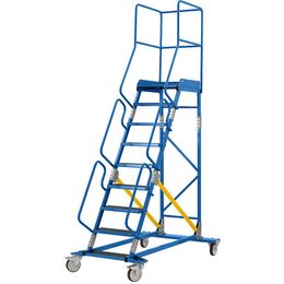 eurokraft pro Mobile Podestleiter, Siebdruck-Stufeneinlage, 9 Stufen
