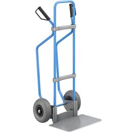 eurokraft pro Sackkarre mit Kufen, blau, Schaufel-BxT 450 x 350 mm, verzinkt, PU-Bereifung, ab 5 Stk