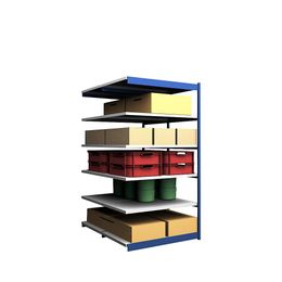 hofe Stabil-Steckregal, doppelseitig, Regalhöhe 2500 mm, blau/verzinkt, Bodenbreite 1325 mm, Anbauregal, Breite x Tiefe 1325 x 800 mm