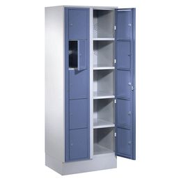 Wolf Wäscheausgabeschrank, HxBxT 1800 x 700 x 500 mm, 10 Fächer, lichtgrau / taubenblau