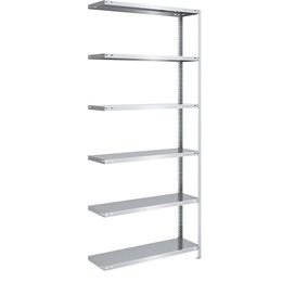 eurokraft pro Lager-Schraubregal, verzinkt, mittelschwer, Regalhöhe 2500 mm, Bodenbreite 1000 mm, Tiefe 400 mm, Anbauregal
