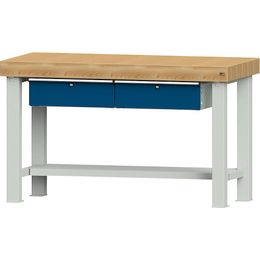 ANKE Schwerlast-Werkbank, Plattenbreite 1500 mm, mit 2 Schubladen, Plattenstärke 100 mm