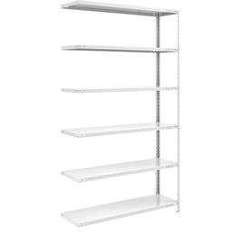eurokraft pro Schraubregal, Bauart leicht, kunststoffbeschichtet, Regalhöhe 2500 mm, Bodenbreite 1300 mm, Tiefe 500 mm, Anbauregal