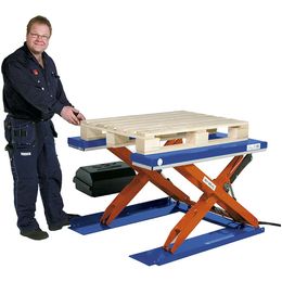 Edmolift Flachform-Hubtisch, LxB 1450 x 1085 mm, Hubbereich bis 800 mm, Plattform U-Form, 400 V, Hand-Bedienelement