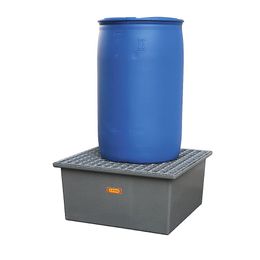 CEMO GFK-Boden-Auffangwanne, 1 x 200-l-Fass, ohne Zulassung, mit Stahlgitterrost